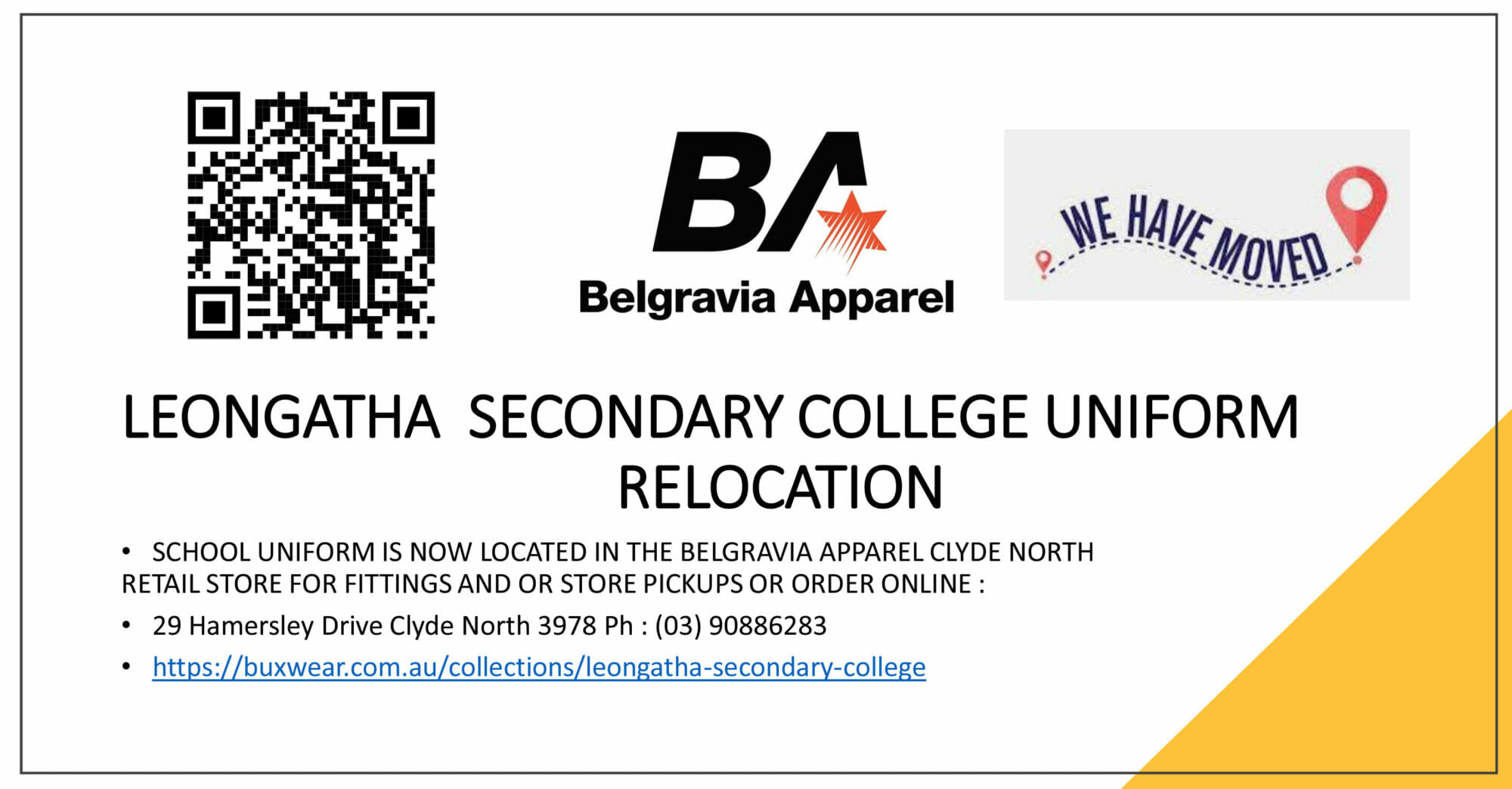LSC Uniform – Store Relocation - Leongatha Secondary College