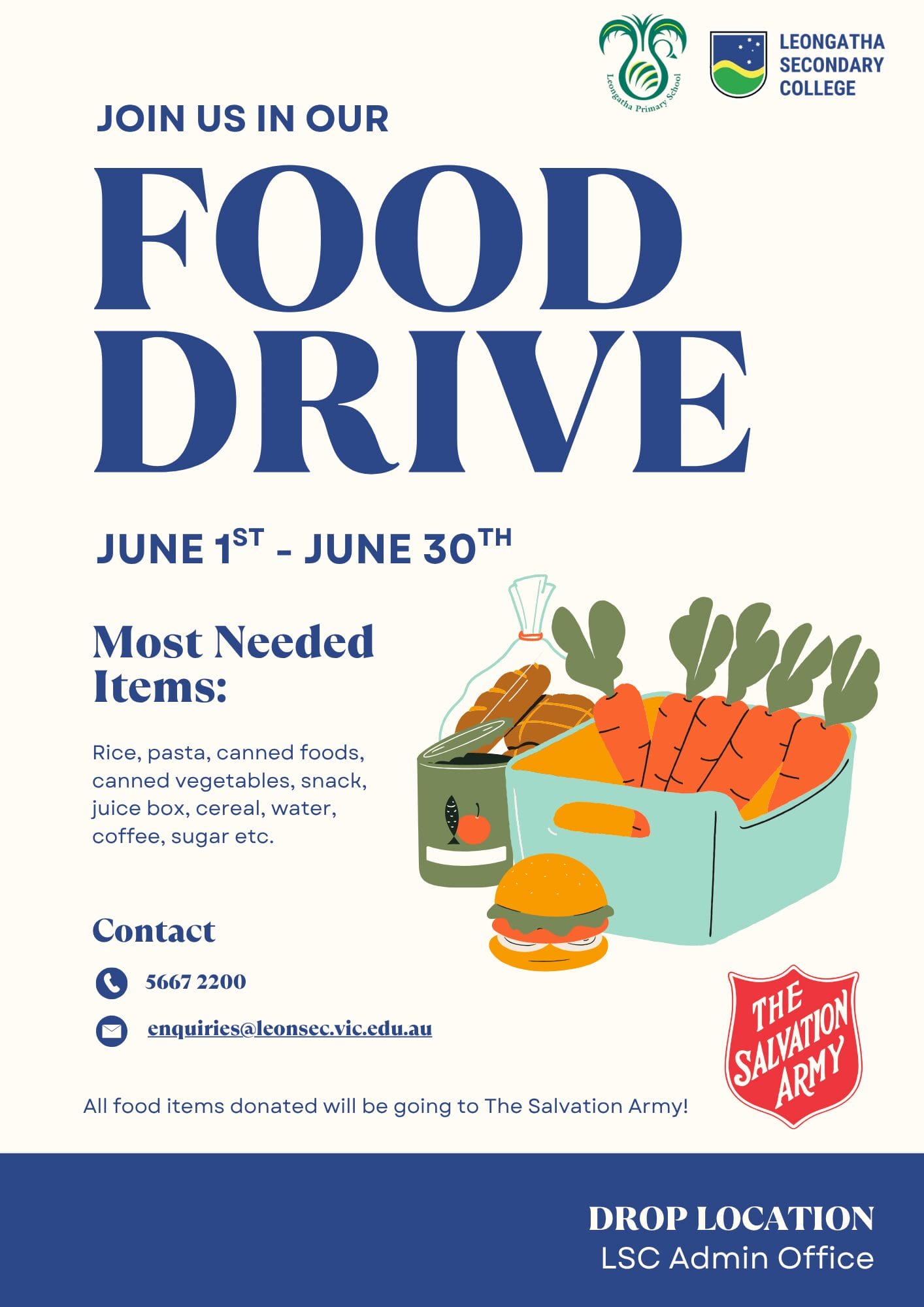 Food Drive for the Salvation Army Foodbank - Leongatha Secondary College